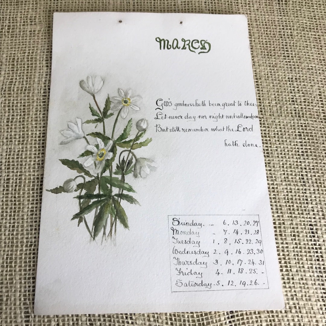 Hand painted 1898 calendar – Moody Mabel